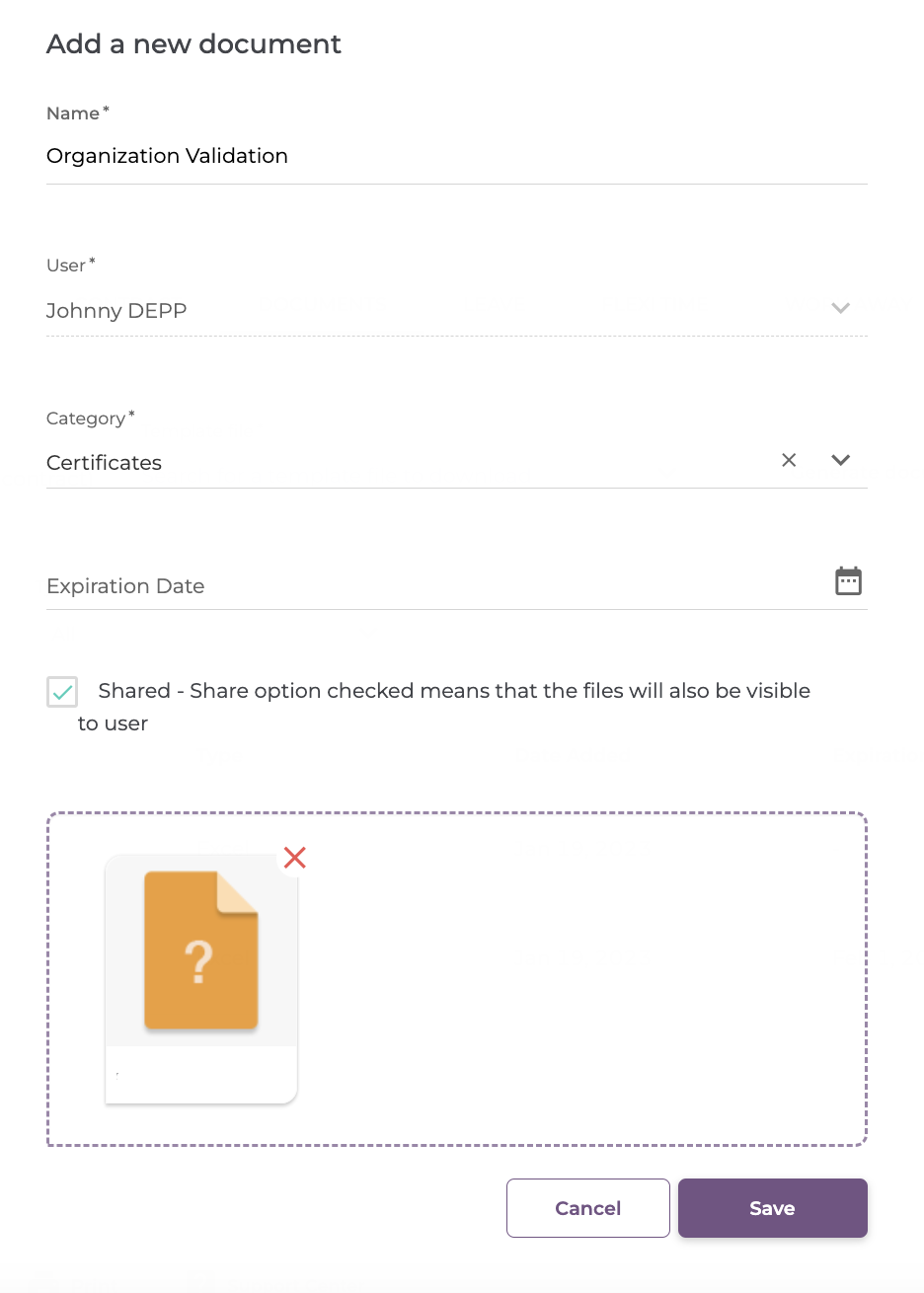 How to upload a document to a user's profile